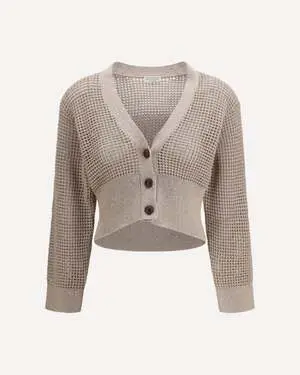 Brunello Cucinelli Sequined Mesh Cardigan - Beige
