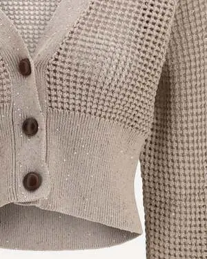 Brunello Cucinelli Sequined Mesh Cardigan - Beige