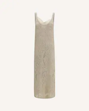 Brunello Cucinelli Openwork Floral Knit Maxi Dress - Beige