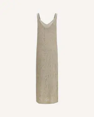 Brunello Cucinelli Openwork Floral Knit Maxi Dress - Beige