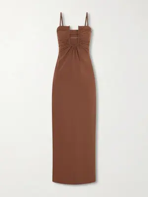 Christopher Esber Arced Ruched Satin Maxi Dress - Brown