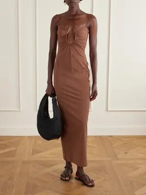Christopher Esber Arced Ruched Satin Maxi Dress - Brown