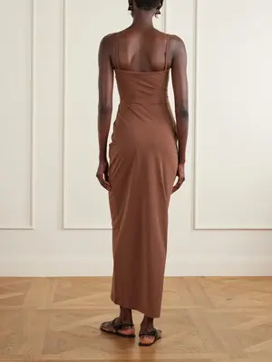 Christopher Esber Arced Ruched Satin Maxi Dress - Brown