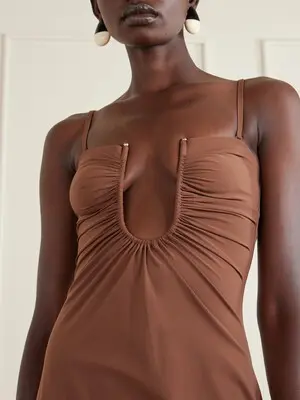Christopher Esber Arced Ruched Satin Maxi Dress - Brown