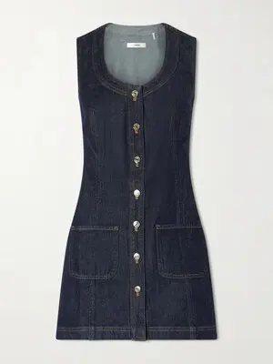 FRAME Paneled Recycled Denim Mini Dress - Blue
