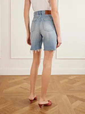 Chloé Medium Wash Frayed Denim Shorts