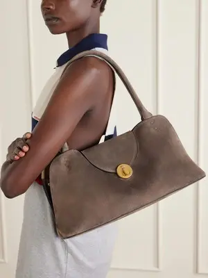 Versace Vivienne Logo-embellished Suede Shoulder Bag - Brown