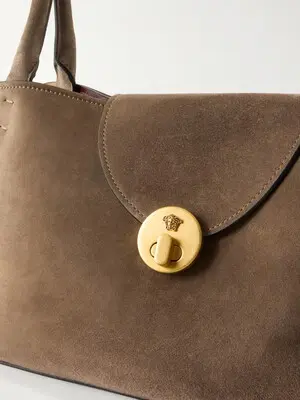 Versace Vivienne Logo-embellished Suede Shoulder Bag - Brown