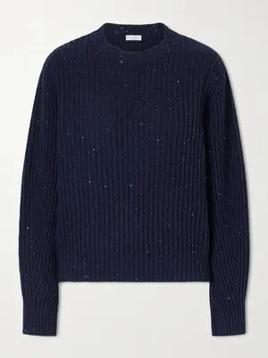 Brunello Cucinelli Sequin-trimmed Ribbed-knit Sweater