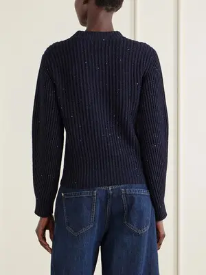 Brunello Cucinelli Sequin-trimmed Ribbed-knit Sweater