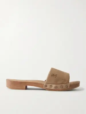 Brunello Cucinelli Suede Clogs With Wooden Sole