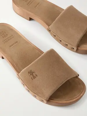 Brunello Cucinelli Suede Clogs With Wooden Sole