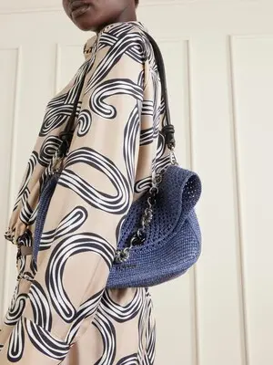 Loewe Ola Crocheted Raffia Shoulder Bag With Leather Trim - Blue