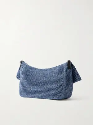 Loewe Ola Crocheted Raffia Shoulder Bag With Leather Trim - Blue