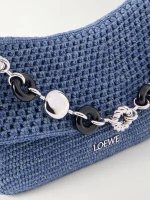 Loewe Ola Crocheted Raffia Shoulder Bag With Leather Trim - Blue