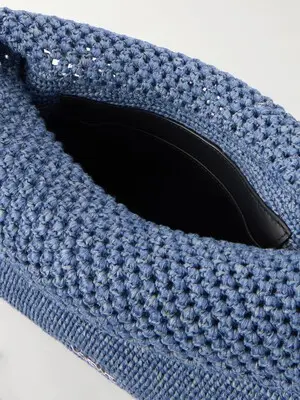 Loewe Ola Crocheted Raffia Shoulder Bag With Leather Trim - Blue