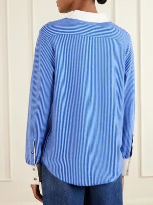 LA LIGNE Striped Cotton-blend Knit Shirt With Contrast Collar And Cuffs