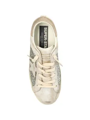 GOLDEN GOOSE Super Star Distressed Leather Sneakers With Glitter