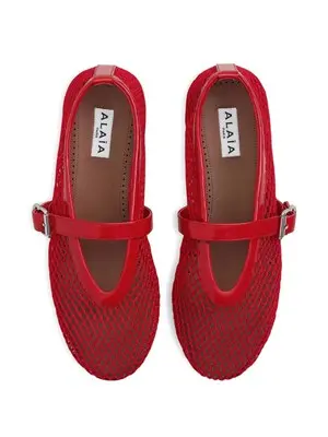 Alaïa Fishnet Ballet Flats With Buckle Detail - Red