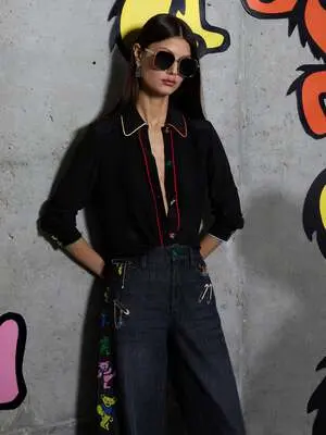 Alice + Olivia X Grateful Dead Willa Silk Blouse - Black/multi
