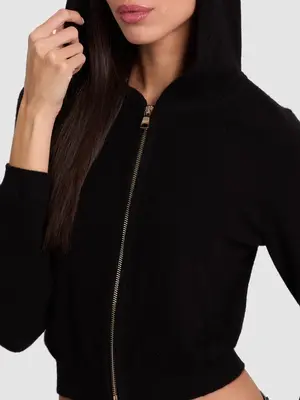 Alice + Olivia Dollie Cashmere Zip-up Hoodie - Black