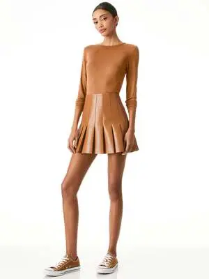 Alice + Olivia Carter Vegan Leather Pleated Mini Skirt - Camel