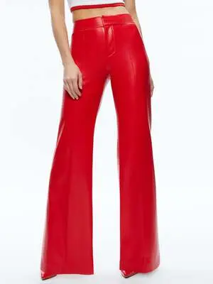 Alice + Olivia Dylan Vegan Leather Wide Leg Trousers - Bright Ruby