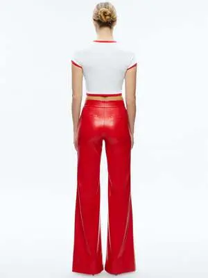 Alice + Olivia Dylan Vegan Leather Wide Leg Trousers - Bright Ruby