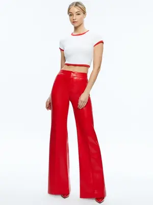 Alice + Olivia Dylan Vegan Leather Wide Leg Trousers - Bright Ruby