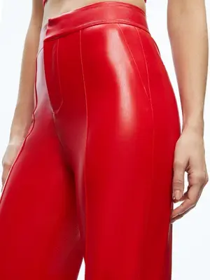 Alice + Olivia Dylan Vegan Leather Wide Leg Trousers - Bright Ruby