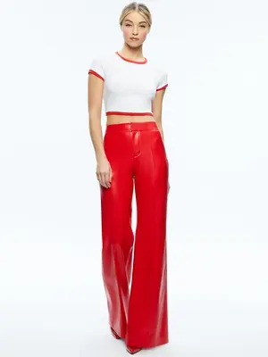 Alice + Olivia Dylan Vegan Leather Wide Leg Trousers - Bright Ruby