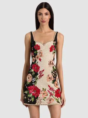 Alice + Olivia Eve Sequin Embellished Sweetheart Mini Dress - Floral Radiance