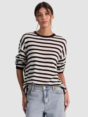 Alice + Olivia Mitchell Striped Merino Wool Pullover - Soft White/black