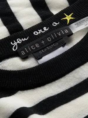 Alice + Olivia Mitchell Striped Merino Wool Pullover - Soft White/black