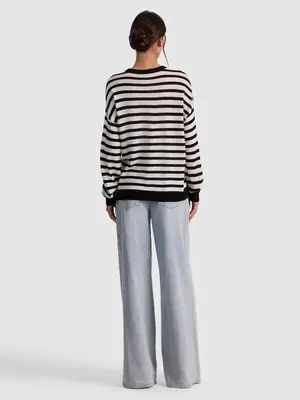 Alice + Olivia Mitchell Striped Merino Wool Pullover - Soft White/black