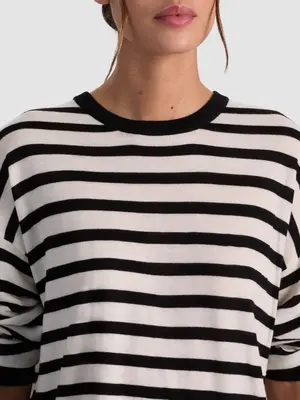 Alice + Olivia Mitchell Striped Merino Wool Pullover - Soft White/black