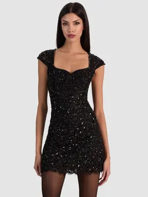 Alice + Olivia Eve Embellished Lace Mini Dress