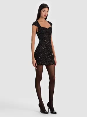Alice + Olivia Eve Embellished Lace Mini Dress
