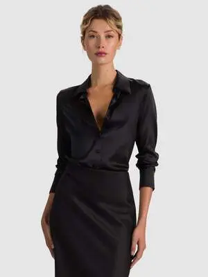 Alice + Olivia Willa Silk Blouse With Floral Print - Black