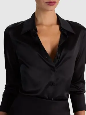 Alice + Olivia Willa Silk Blouse With Floral Print - Black