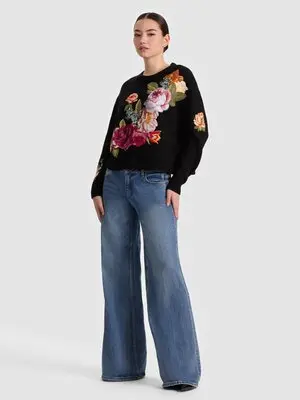 Alice + Olivia Belva Floral Jacquard Crewneck Pullover