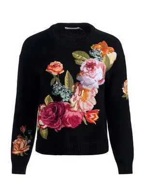 Alice + Olivia Belva Floral Jacquard Crewneck Pullover