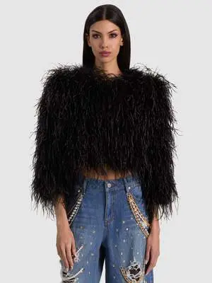 Alice + Olivia Kidman Feathered Jacket - Black
