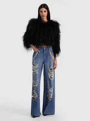 Alice + Olivia Kidman Feathered Jacket - Black