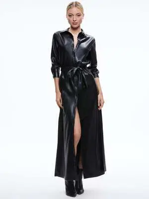 Alice + Olivia Chassidy Vegan Leather Maxi Shirt Dress