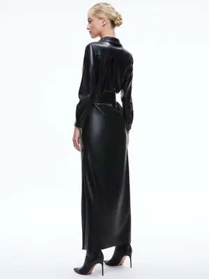 Alice + Olivia Chassidy Vegan Leather Maxi Shirt Dress