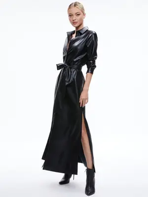 Alice + Olivia Chassidy Vegan Leather Maxi Shirt Dress