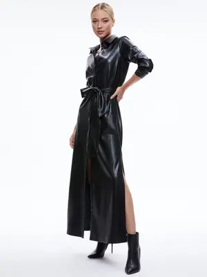 Alice + Olivia Chassidy Vegan Leather Maxi Shirt Dress