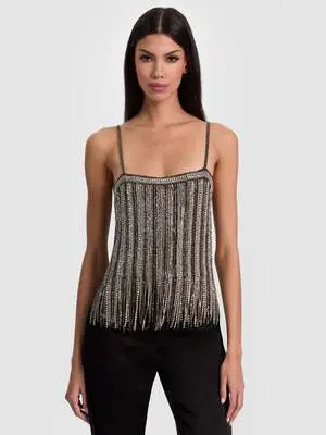 Alice + Olivia Embellished Fringe Tank - Black/silver