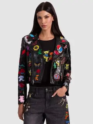 Alice + Olivia X Grateful Dead Cody Vegan Moto Jacket
